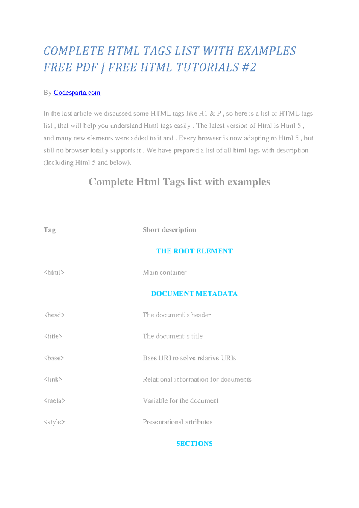 HTML TAGS - bzbhb - COMPLETE HTML TAGS LIST WITH EXAMPLES FREE PDF ...