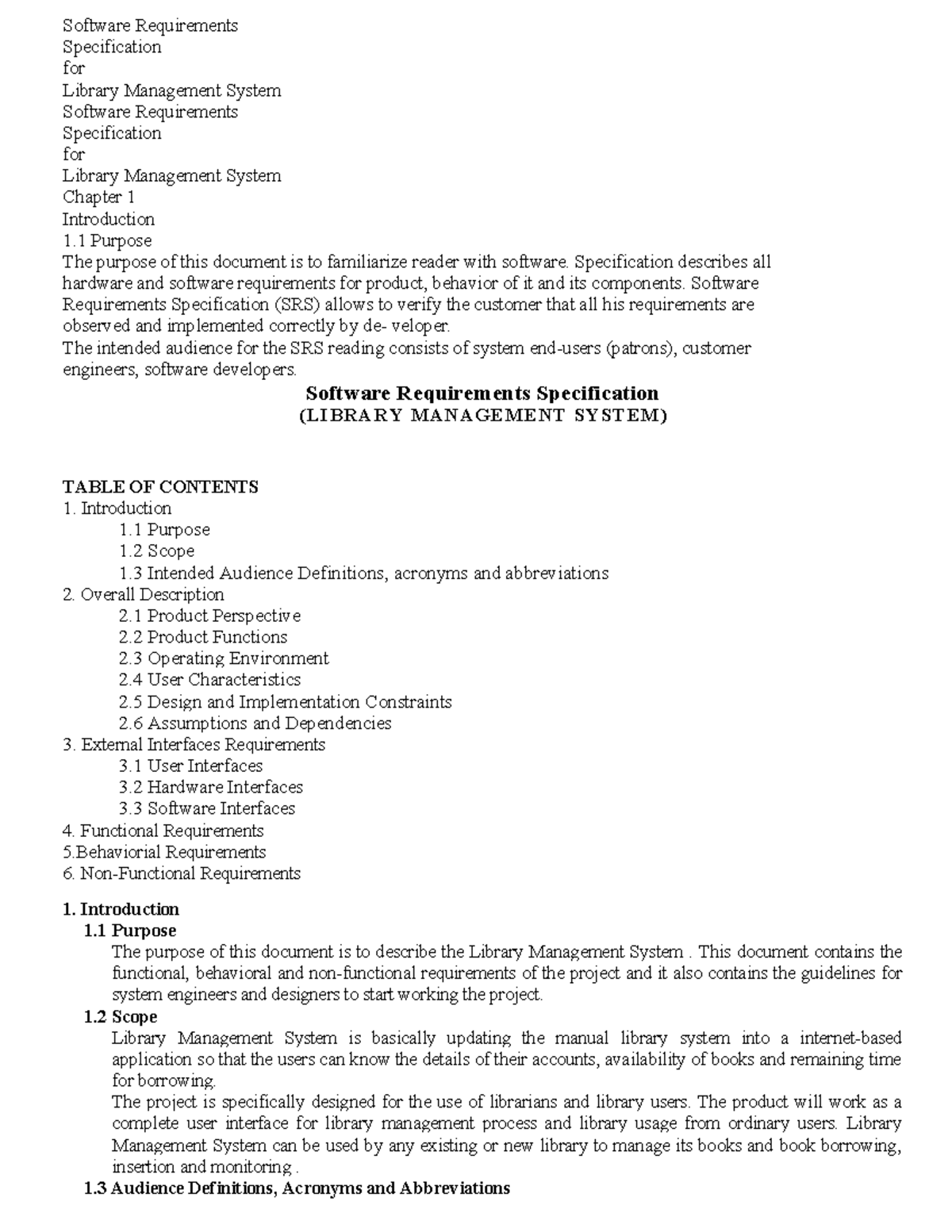 SRS Document(LMS) & UML Diagram - Software Requirements Specification ...