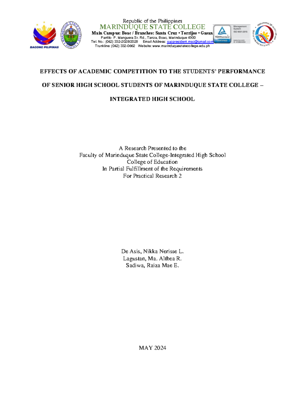 Strand Academic Competition- Final Group 4 ( Humss 12A) - MARINDUQUE ...