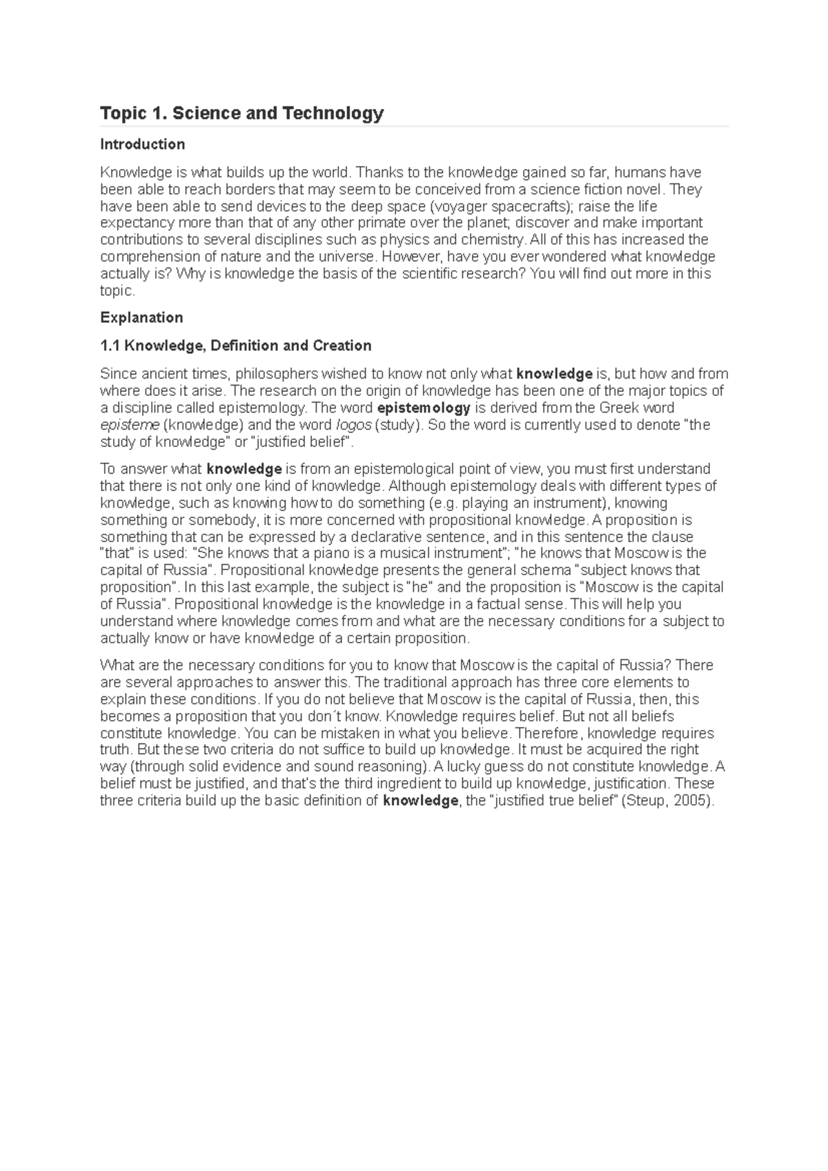 Modulo 1 Scientific thought - Topic 1. Science and Technology ...