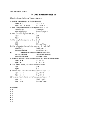 Pre Test Grade 10 - Pre test in math - CITRUS NATIONAL HIGH SCHOOL Rc ...