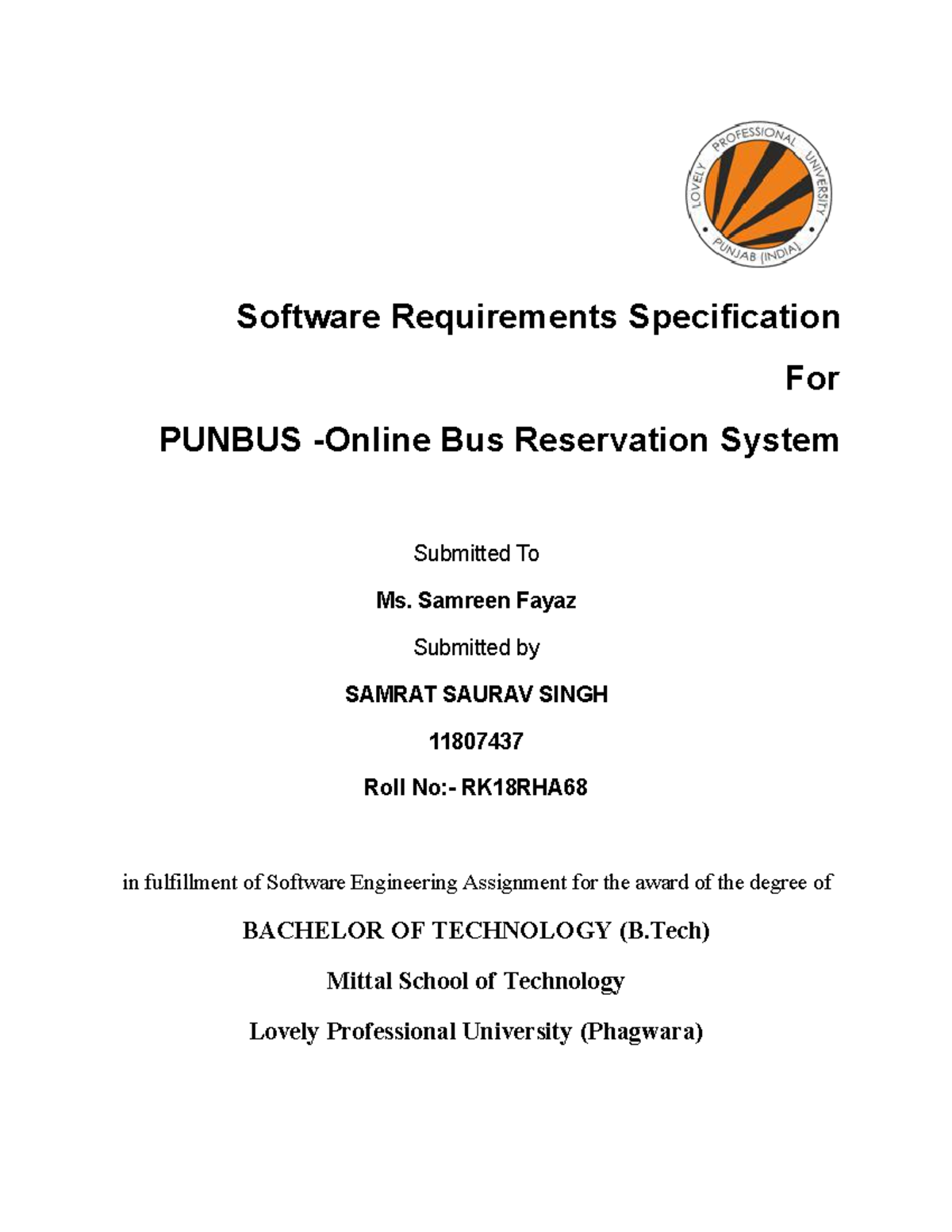 Punbus SRS Final - Software Requirements Specification For PUNBUS ...