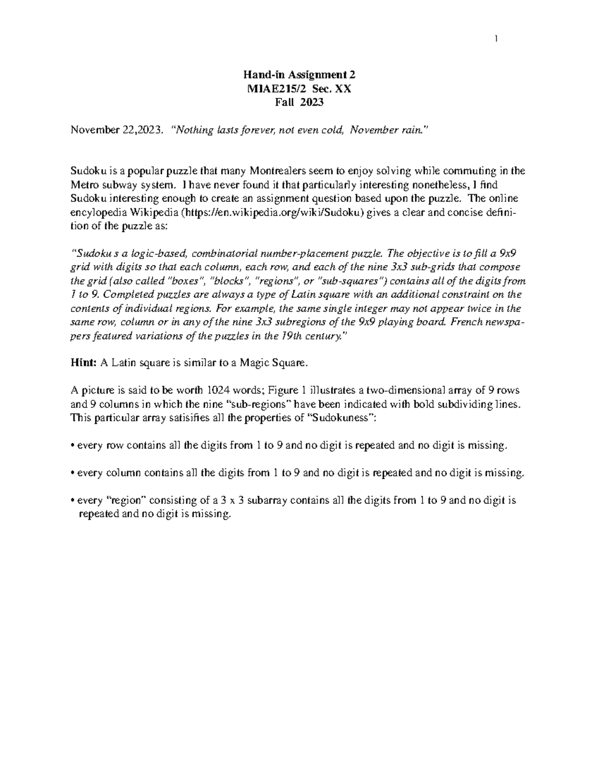 Assignment 2 - assignement2 - Hand-in Assignment 2 MIAE215/2 Sec. XX ...