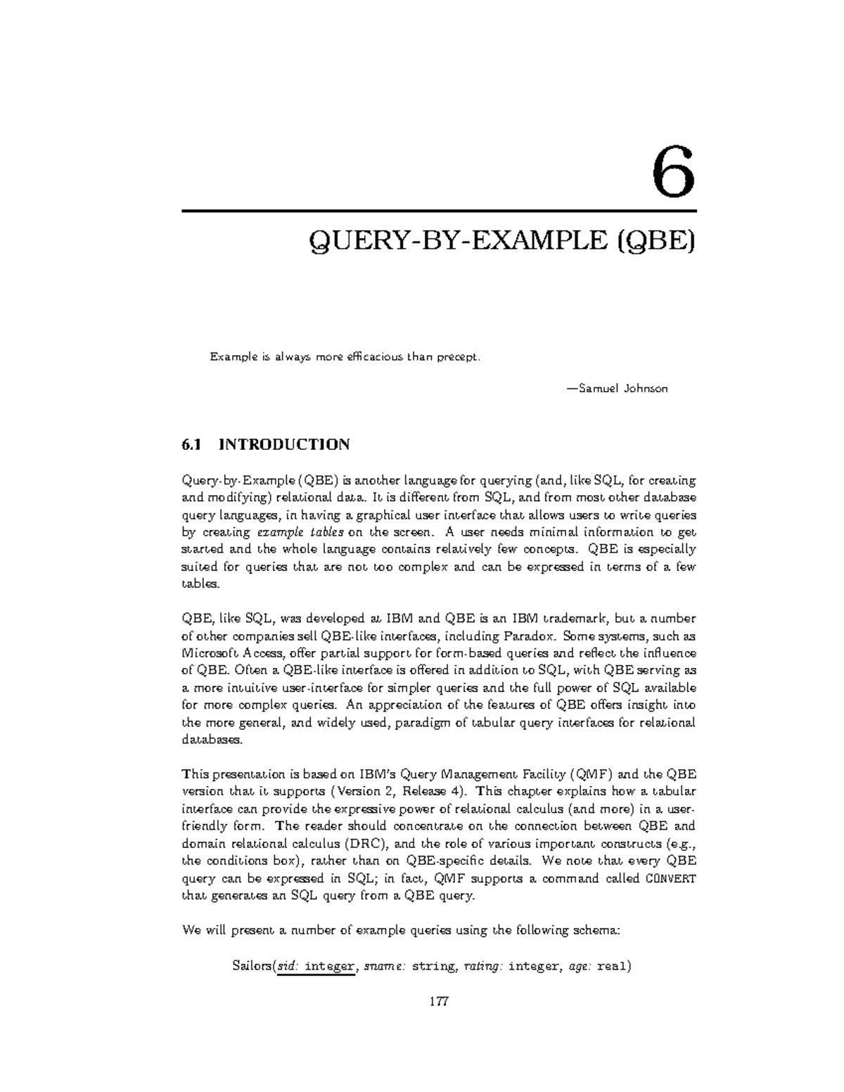 Summary - Query-by-example (qbe) ch.6 - 6 QUERY-BY-EXAMPLE (QBE) Example is always more ...