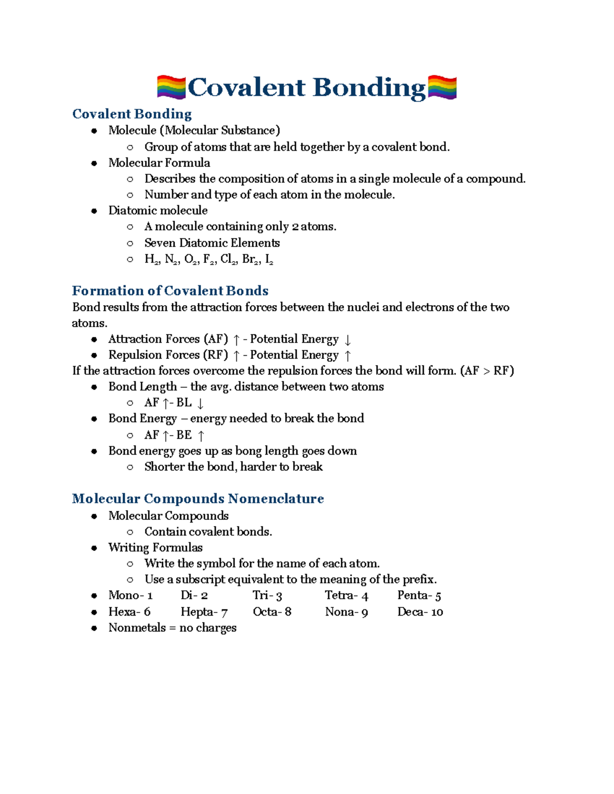 Chem Notes Chapter 8 - 󰝲Covalent Bonding󰝲 Covalent Bonding Molecule ...