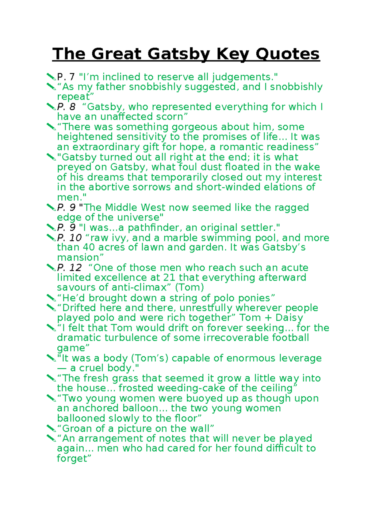 The Great Gatsby Revision - Quotes, Critics + Themes - The Great Gatsby ...