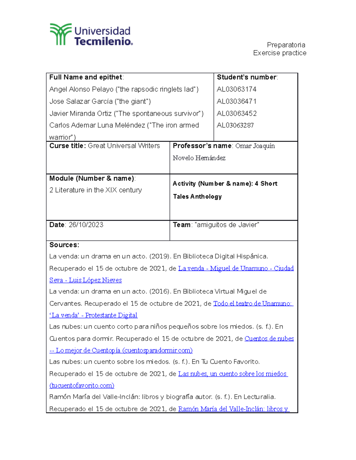 Act4 Short Tales Anthology guw - Exercise practice Full Name and ...
