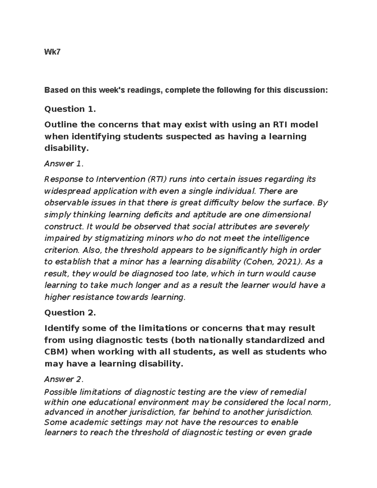 PSY7610 WK7 - Discussion post on test and measurements. - Wk Based on ...