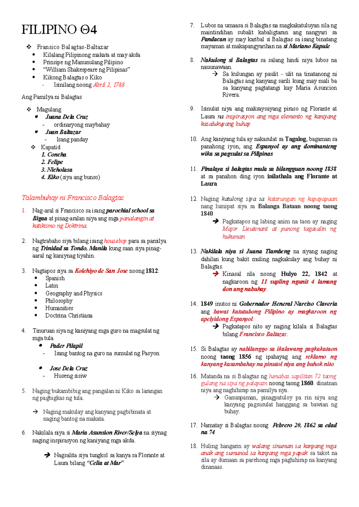 Filipino 8 QUARTER 4 - FILIPINO Q Fransico Balagtas-Baltazar ...