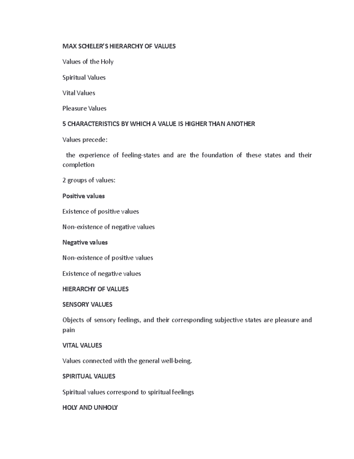 GMRC Reviewer NI Tamega - MAX SCHELER’S HIERARCHY OF VALUES Values of ...