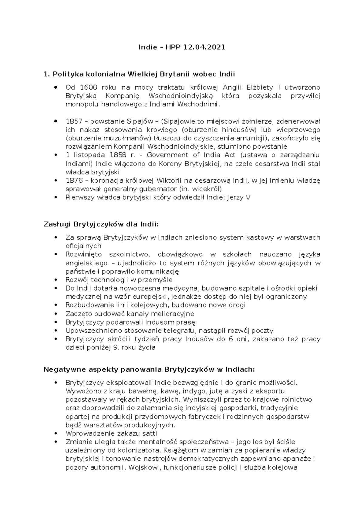Indie - HPP - 12 - Indie – HPP 12. Polityka kolonialna Wielkiej ...