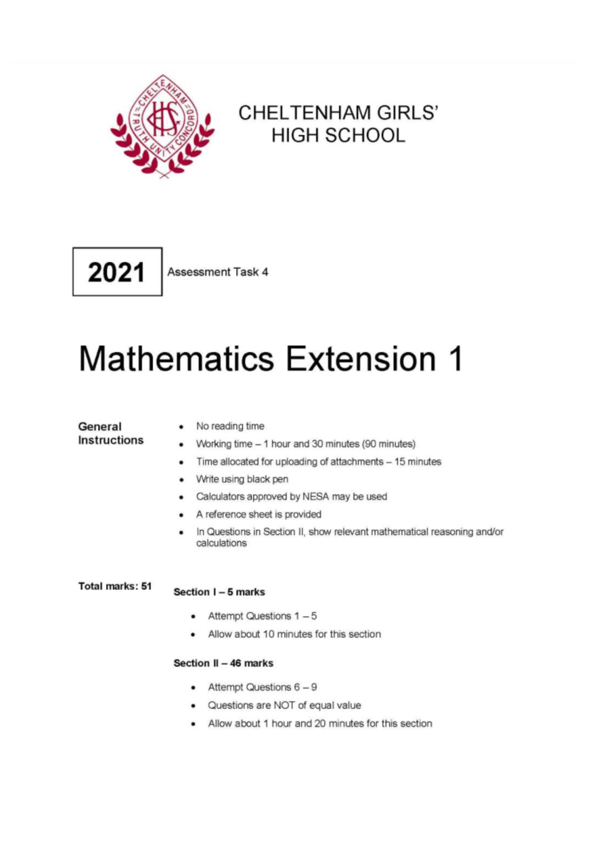 Ex1 2021 cheltenham girls trial paper w solutions - Q Q Q Cheltenham Girls’ High School 2021 ...