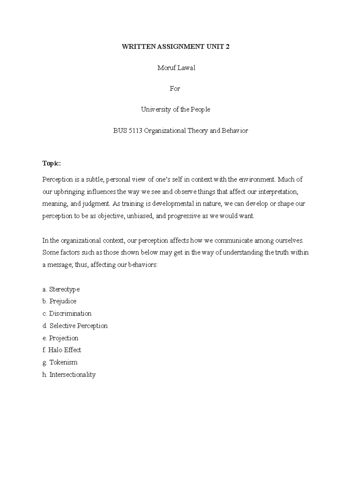 MBA - Written Assignment Unit 2 Halo Effect Case Study - WRITTEN ...