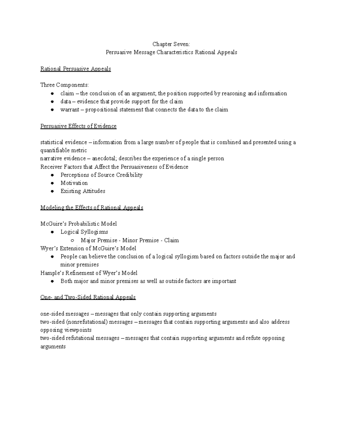 Chapter Seven Persuasive Message Characteristics Rational Appeals ...