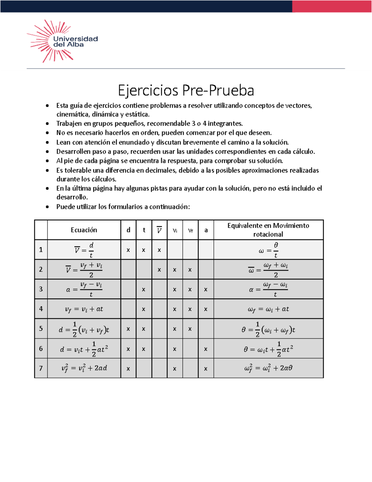 Ejercicios pre prueba - Ejercicios Pre-Prueba • Esta guía de ejercicios ...
