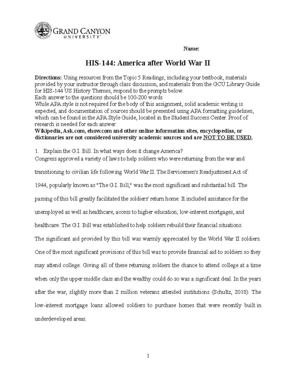 HIS-144-RS-America after WWII Worksheet - Name: HIS-144: America after ...