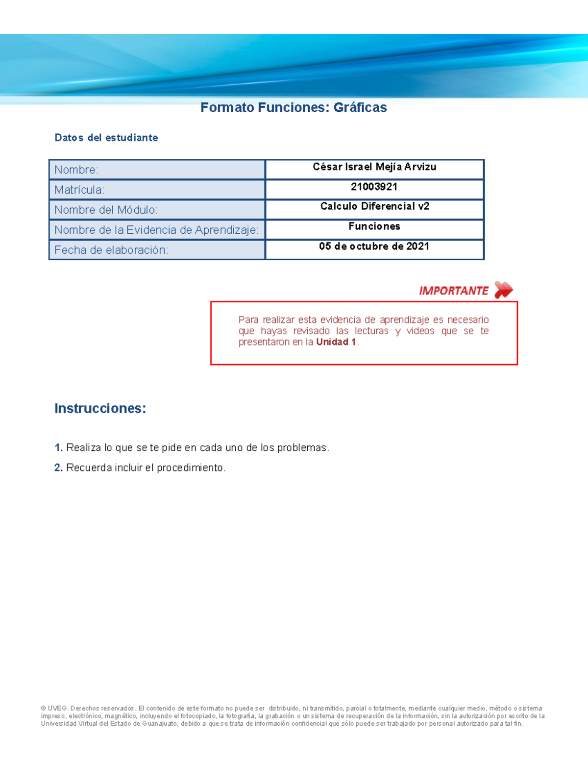 Funciones - calificacion de 90 - Formato Funciones: Gráficas Datos del ...