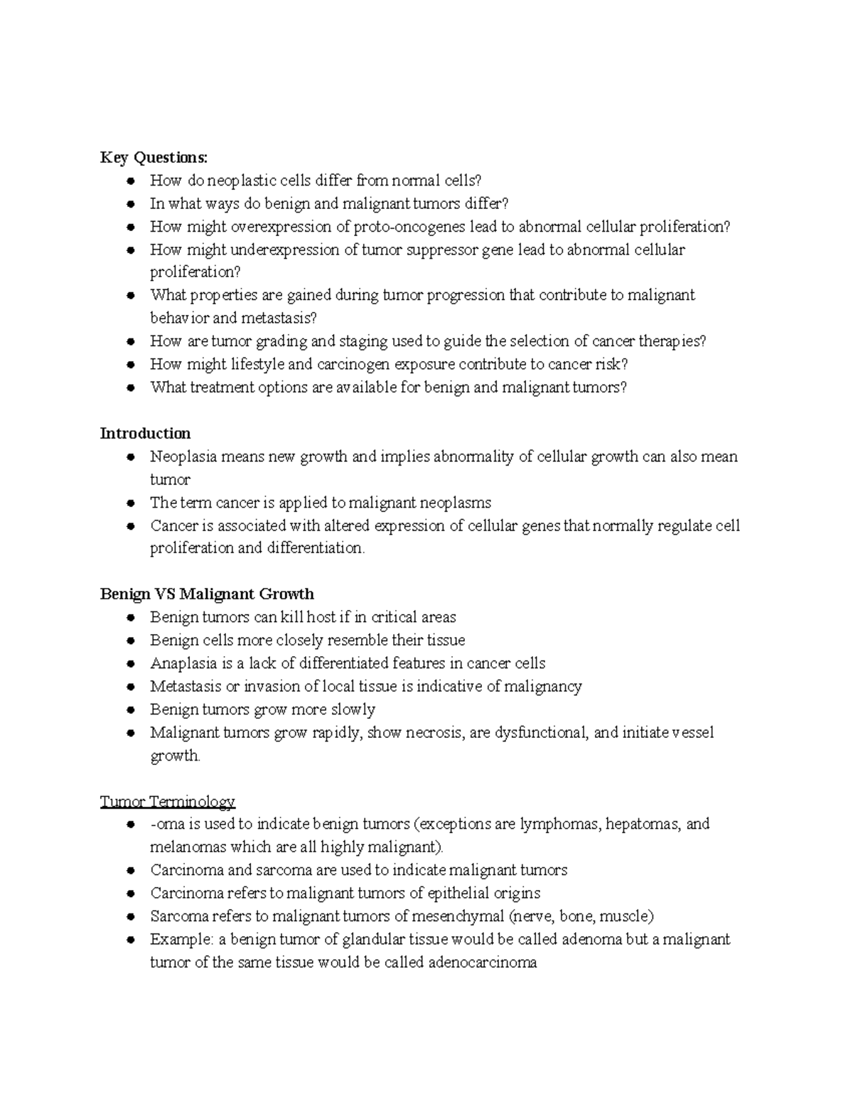 Tumor Cancer Book Notes - Key Questions: How do neoplastic cells differ ...