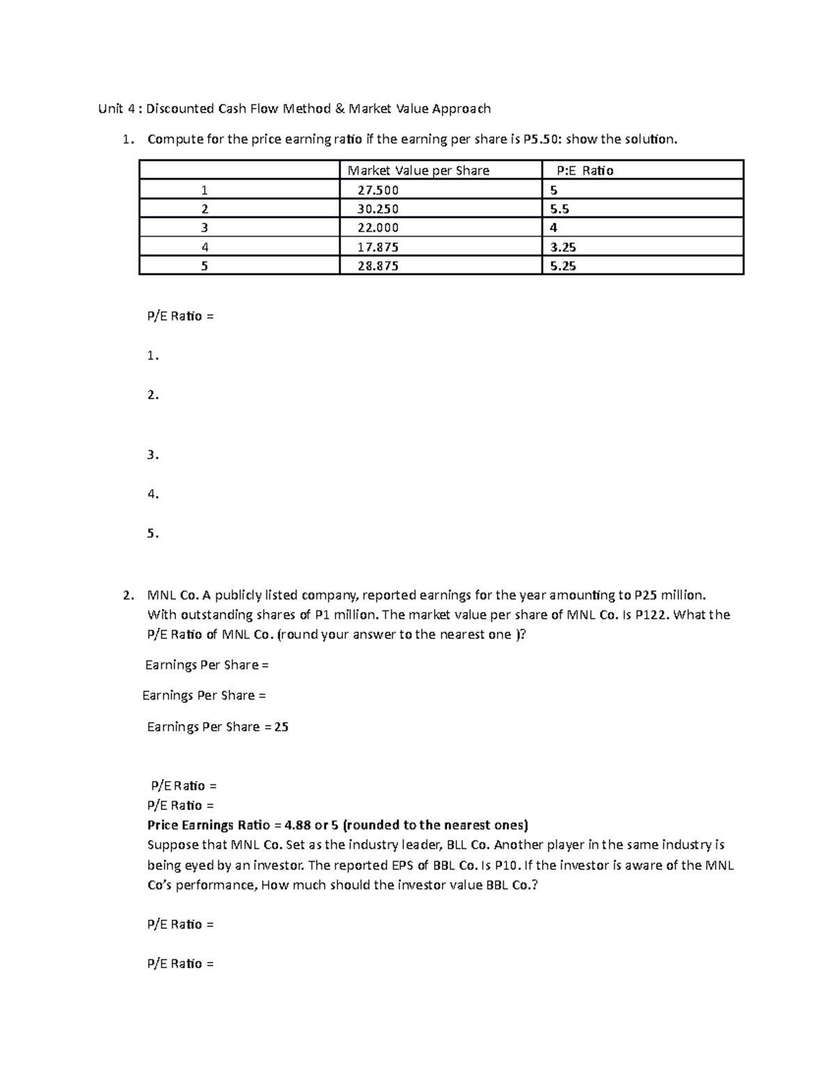 Engaging Activity B unit 4 Discounted Cash Flow Method Market Value ...