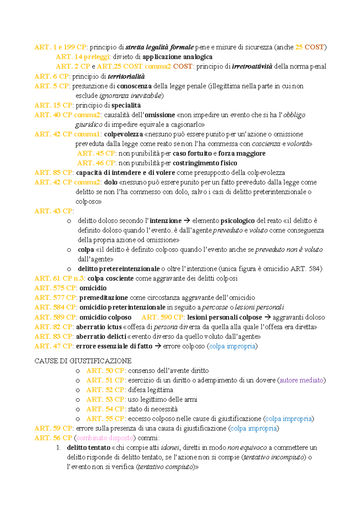 Elenco articoli codice penale attuale - Diritto penale - UniCt - Studocu