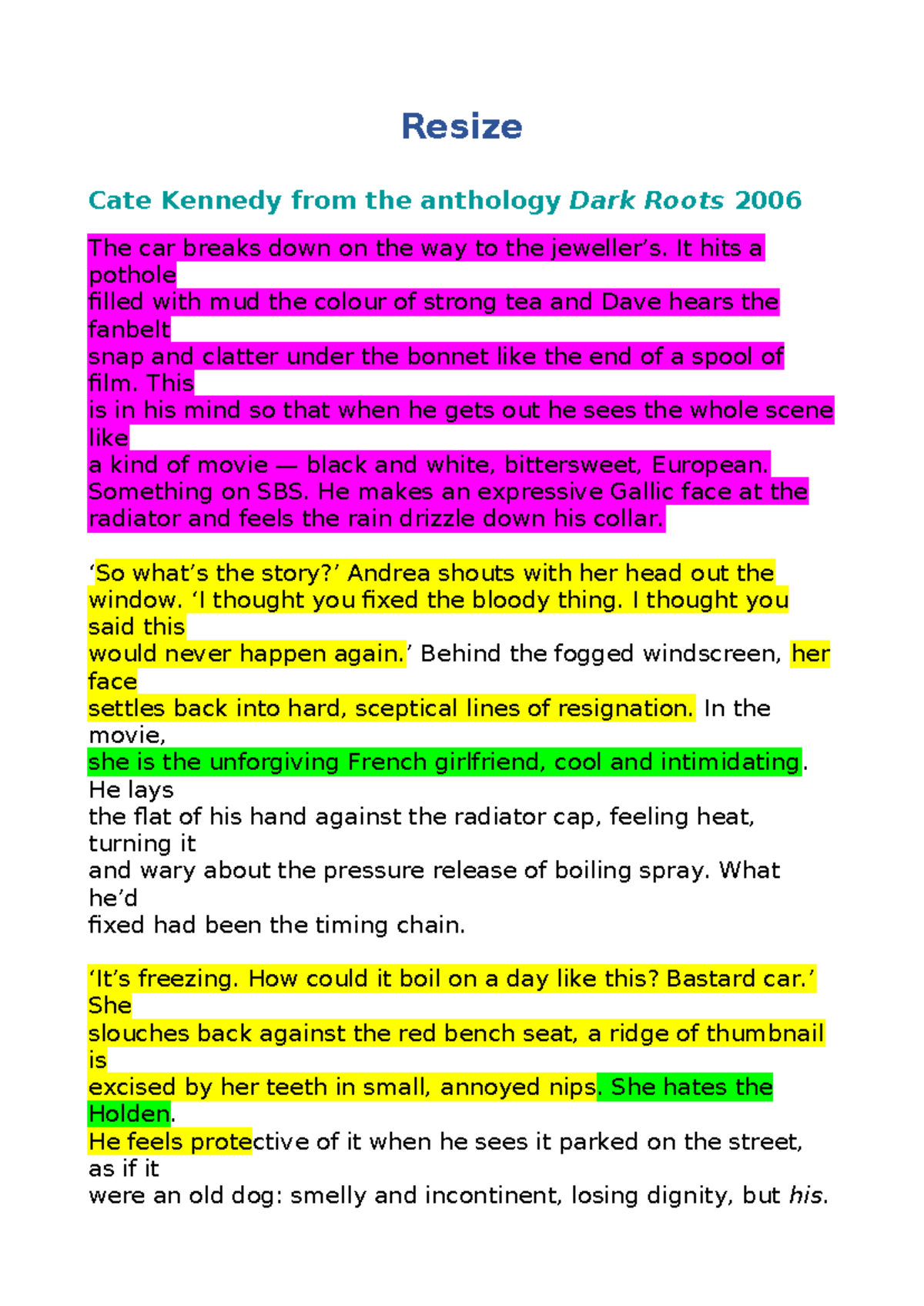 Resize read - English text short story - Resize Cate Kennedy from the ...