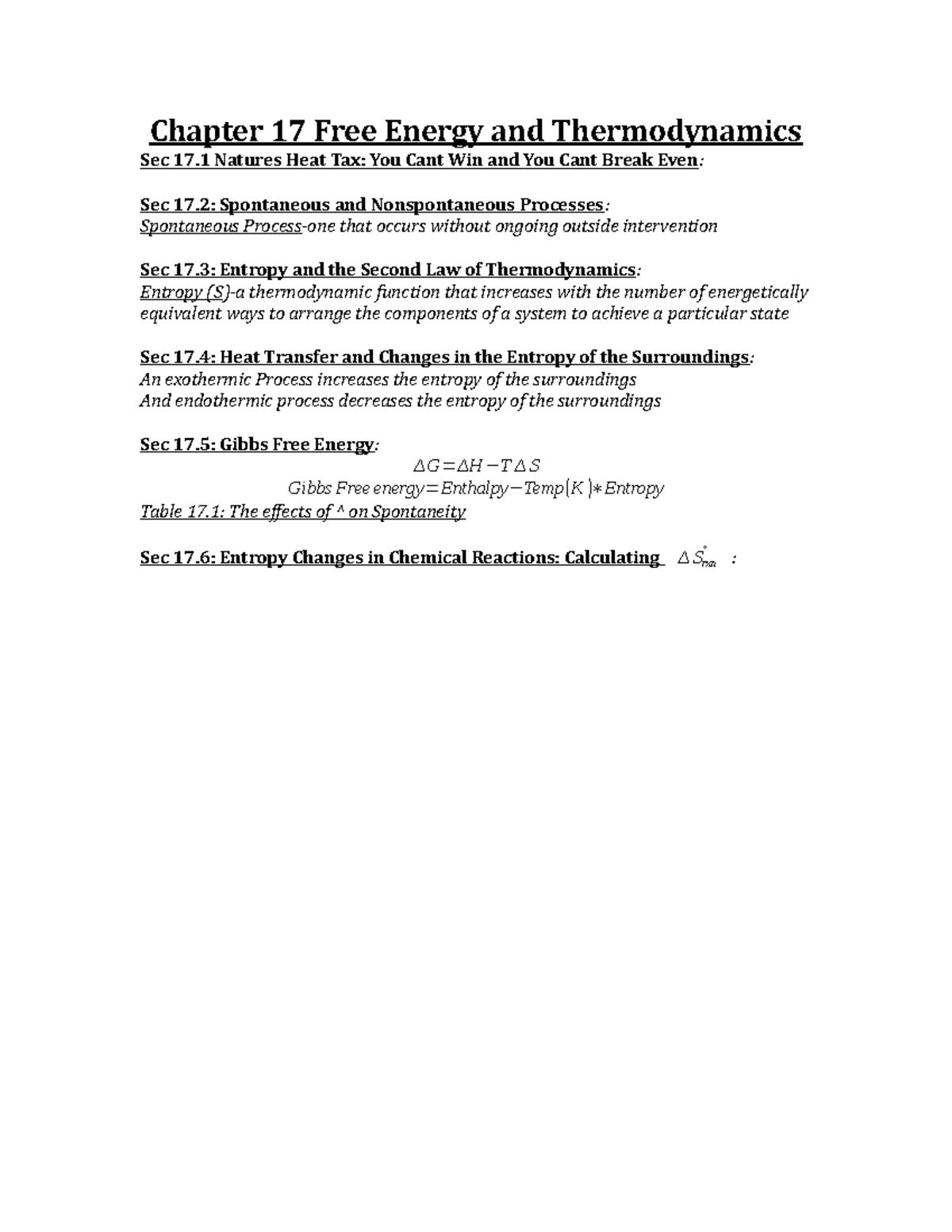 Chapter 17 Free Energy and Thermodynamics - Chapter 17 Free Energy and ...