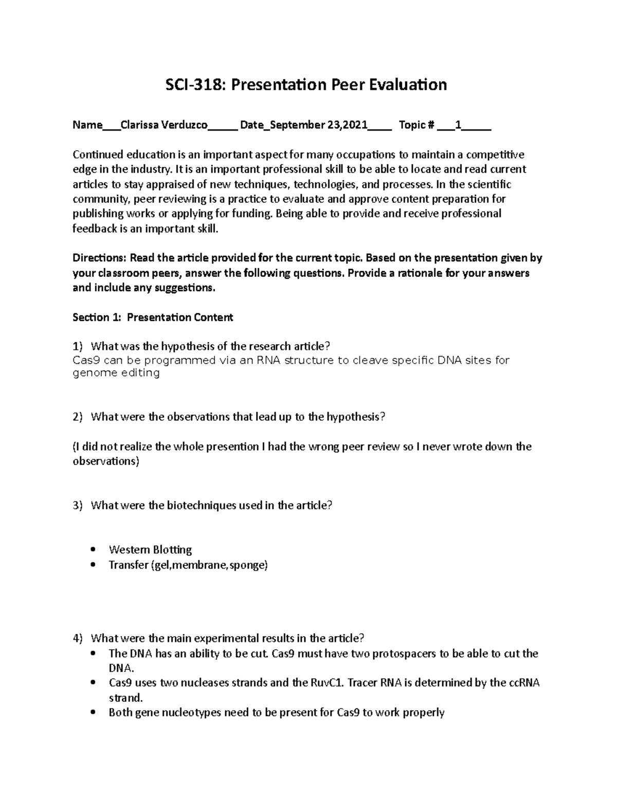 Group 1 Peer Review - SCI-318: Presentation Peer Evaluation Name ...
