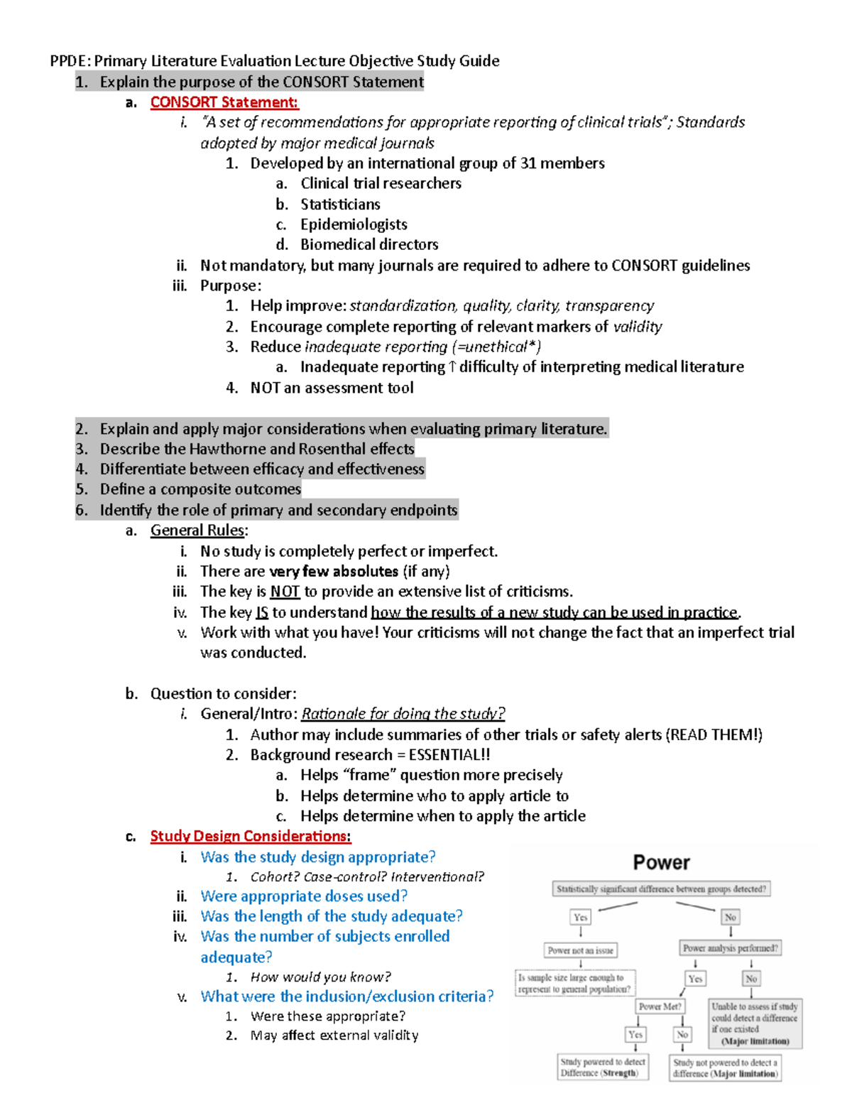 PPDE Primary Lit Eval SG - 1. Explain the purpose of the CONSORT Statement a. CONSORT Statement ...