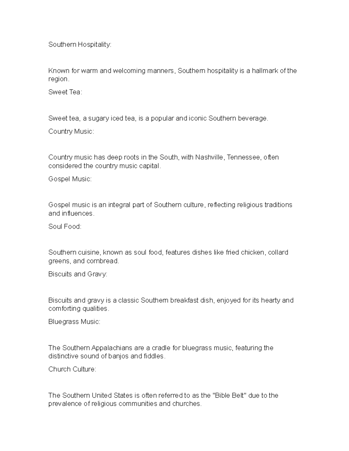 L4 - Documento - Southern Hospitality: Known for warm and welcoming ...