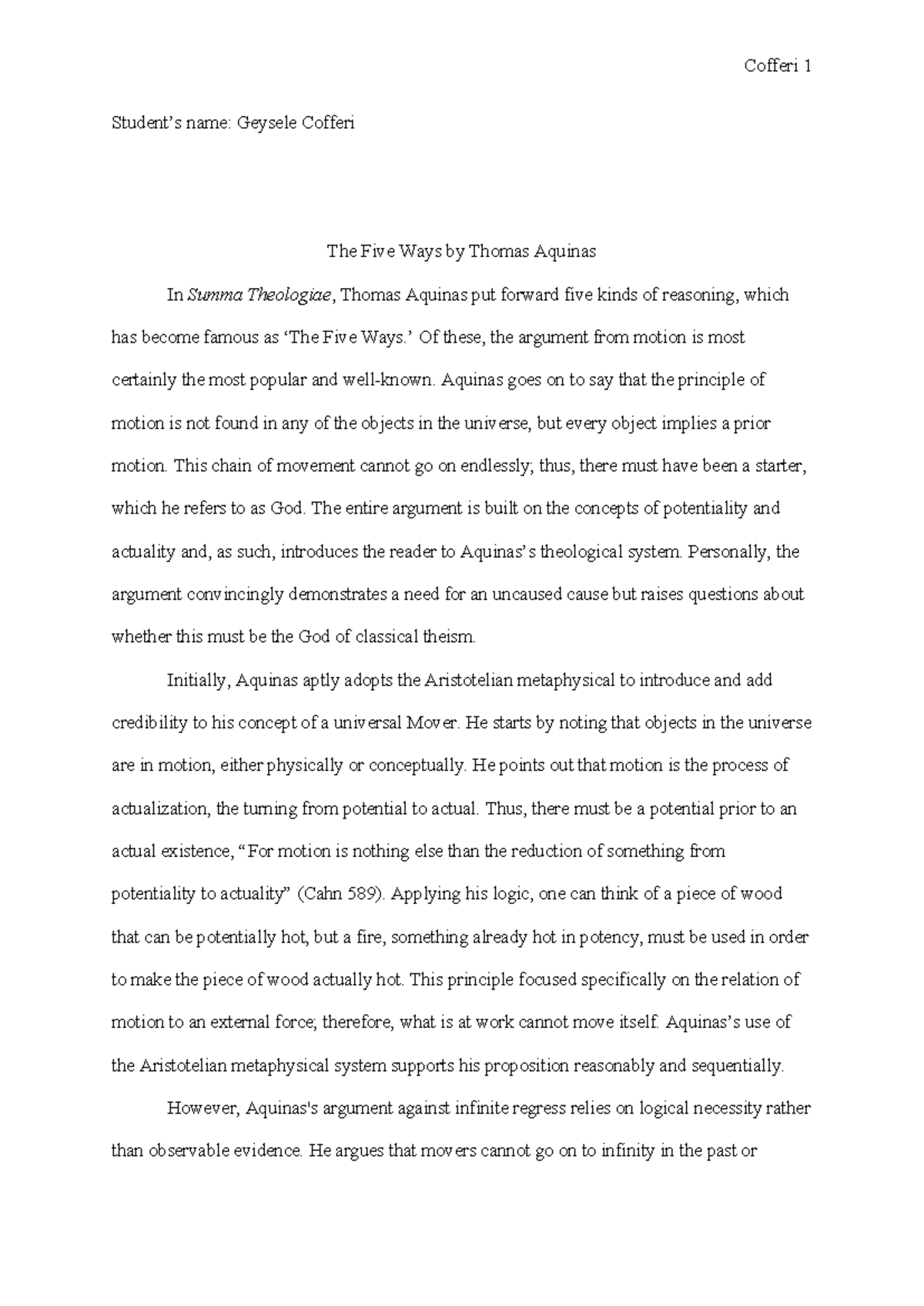 The Five Ways ready argumentative essay - Student’s name: Geysele ...
