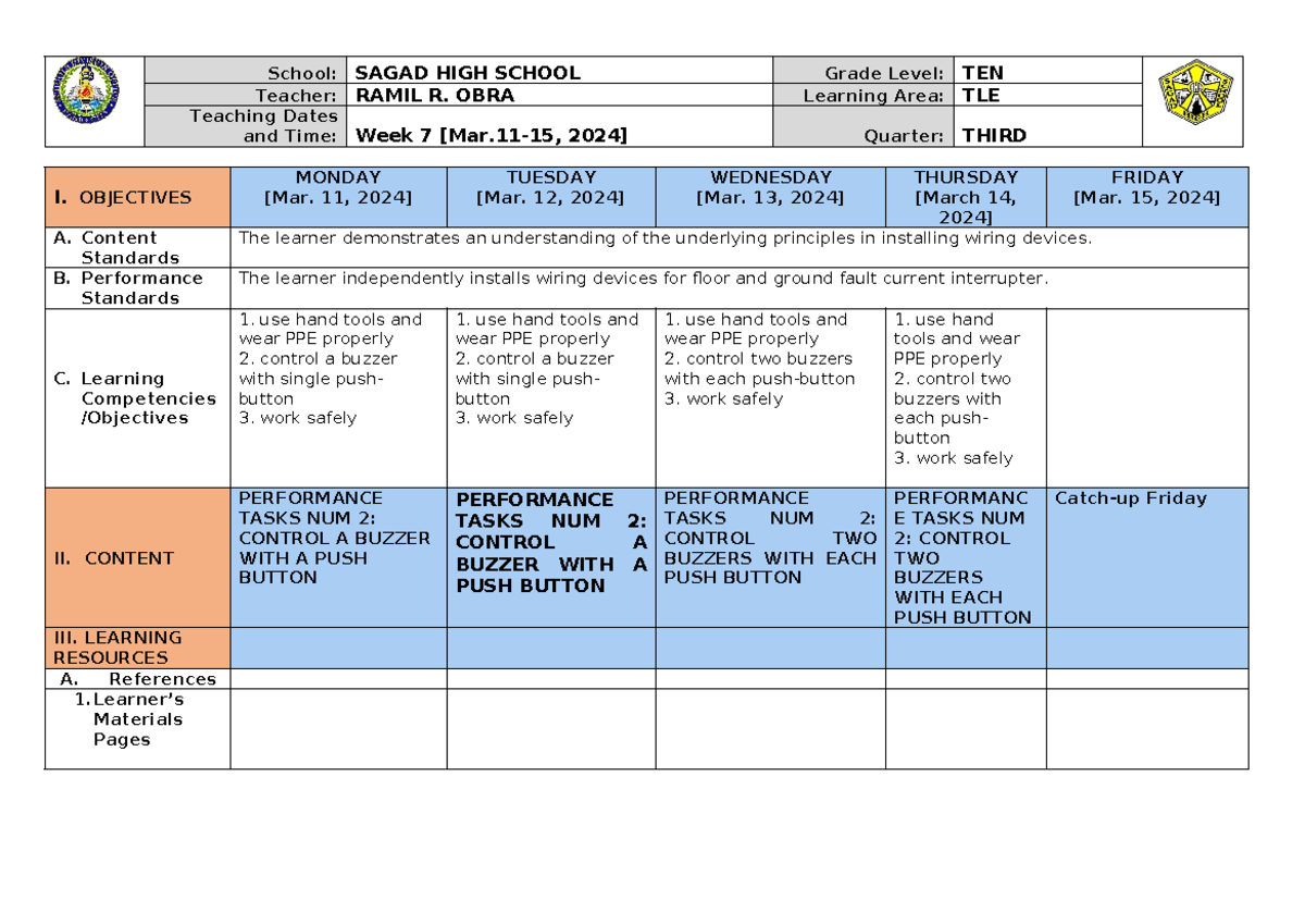 WEEK7 Q3 2023 2024 - Teacher: RAMIL R. OBRA Learning Area: TLE Teaching ...