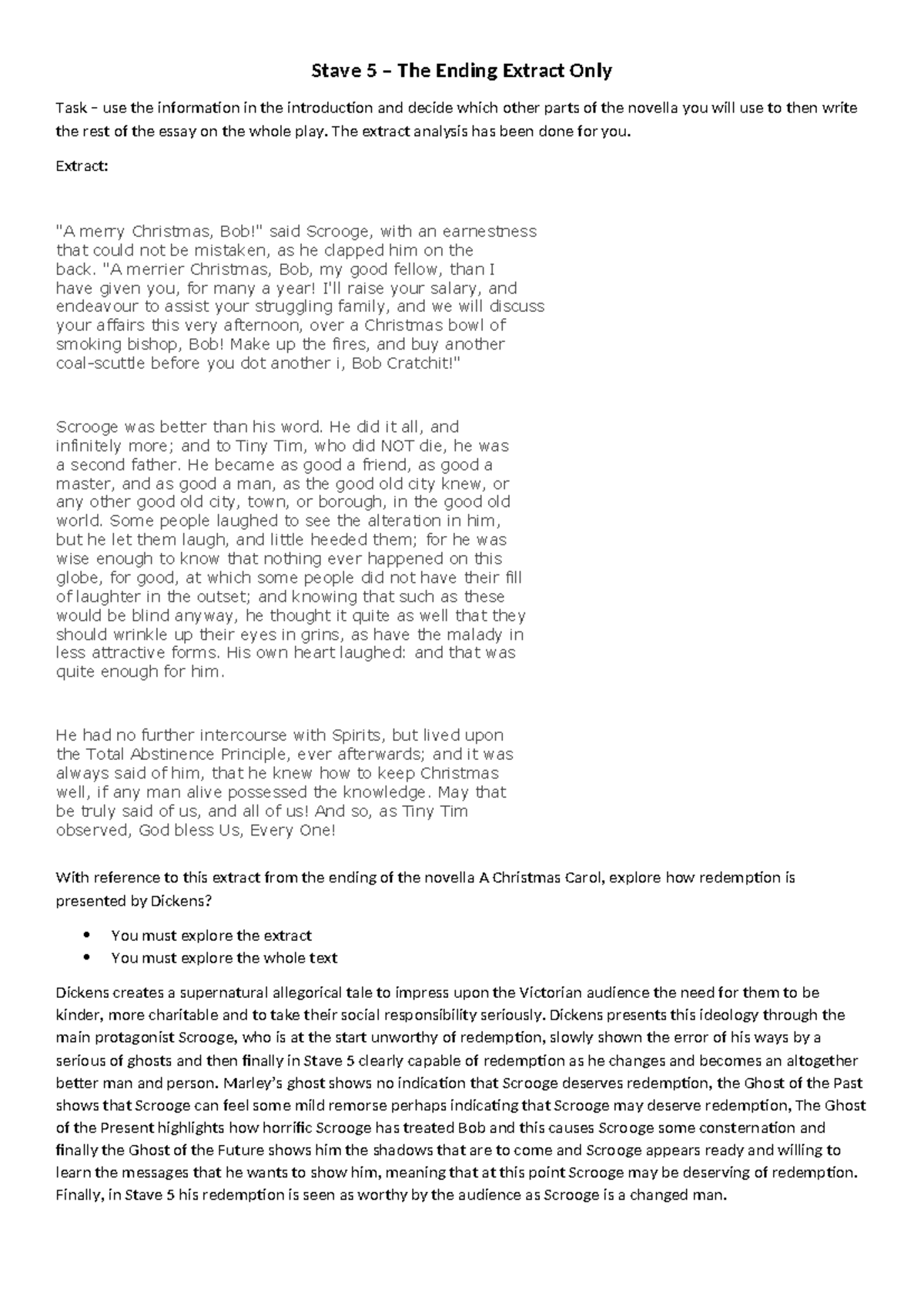 Stave 5 extract only essay - Stave 5 – The Ending Extract Only Task ...