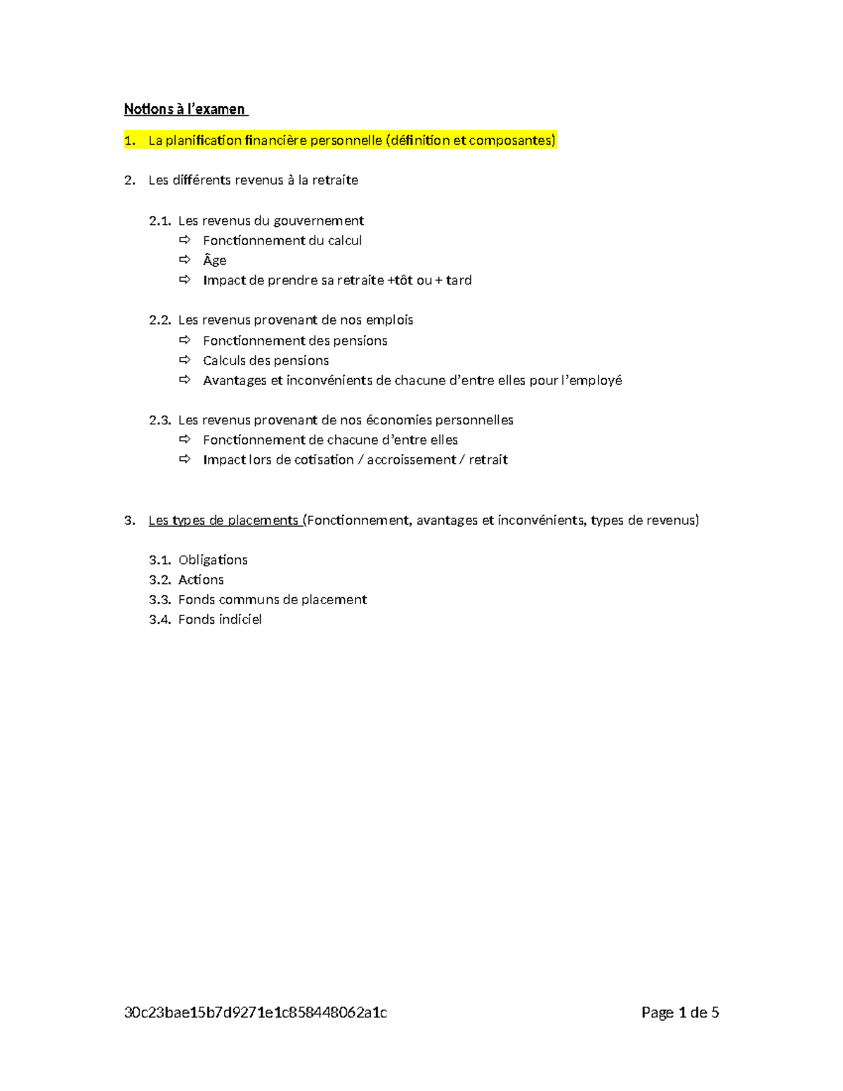 5 - Revision - Notions à l’examen La planification financière ...