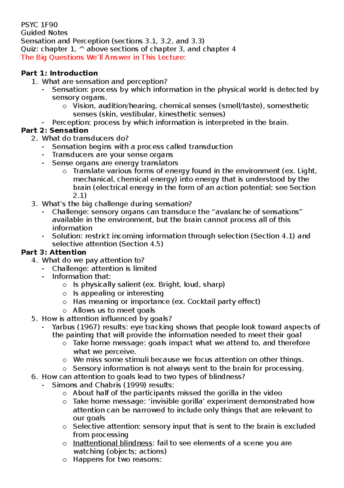 Week 3 Guided Notes - PSYC 1F Guided Notes Sensation and Perception ...