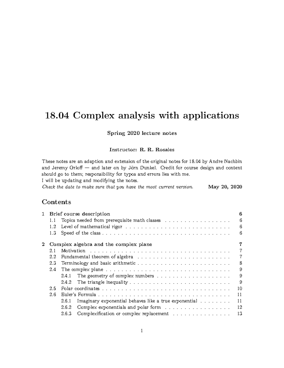 1804 Complex Analysis with Applications - 18 Complex analysis with applications Spring 2020 ...