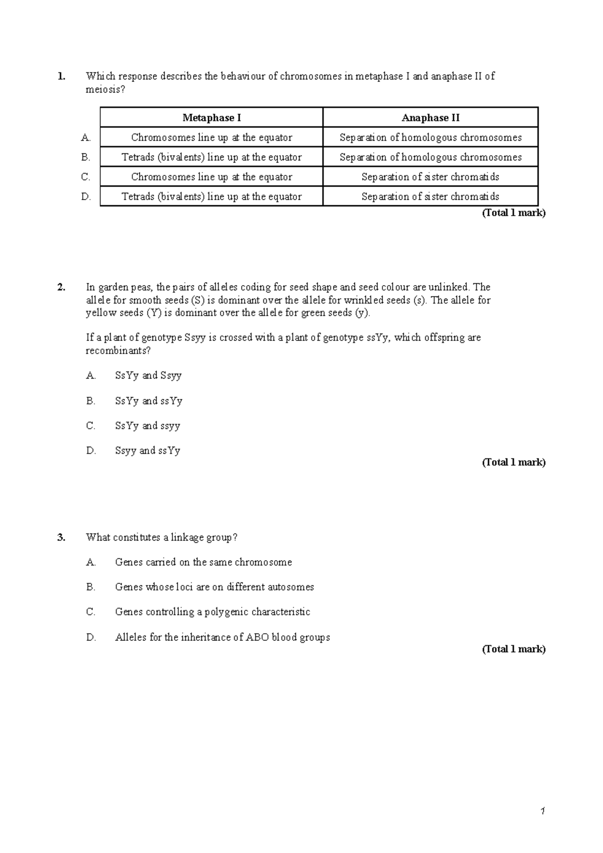 Hl topic 10 genetics - resource - 1. Which response describes the ...