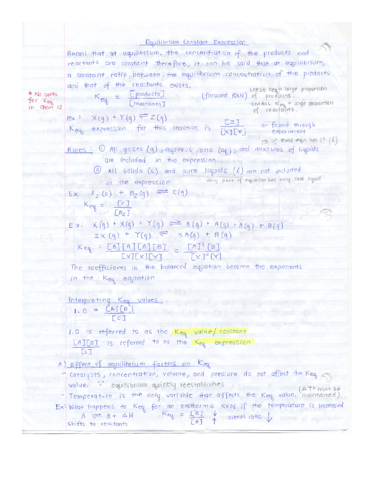 equilibrium constant expression keq exam notes - Studocu