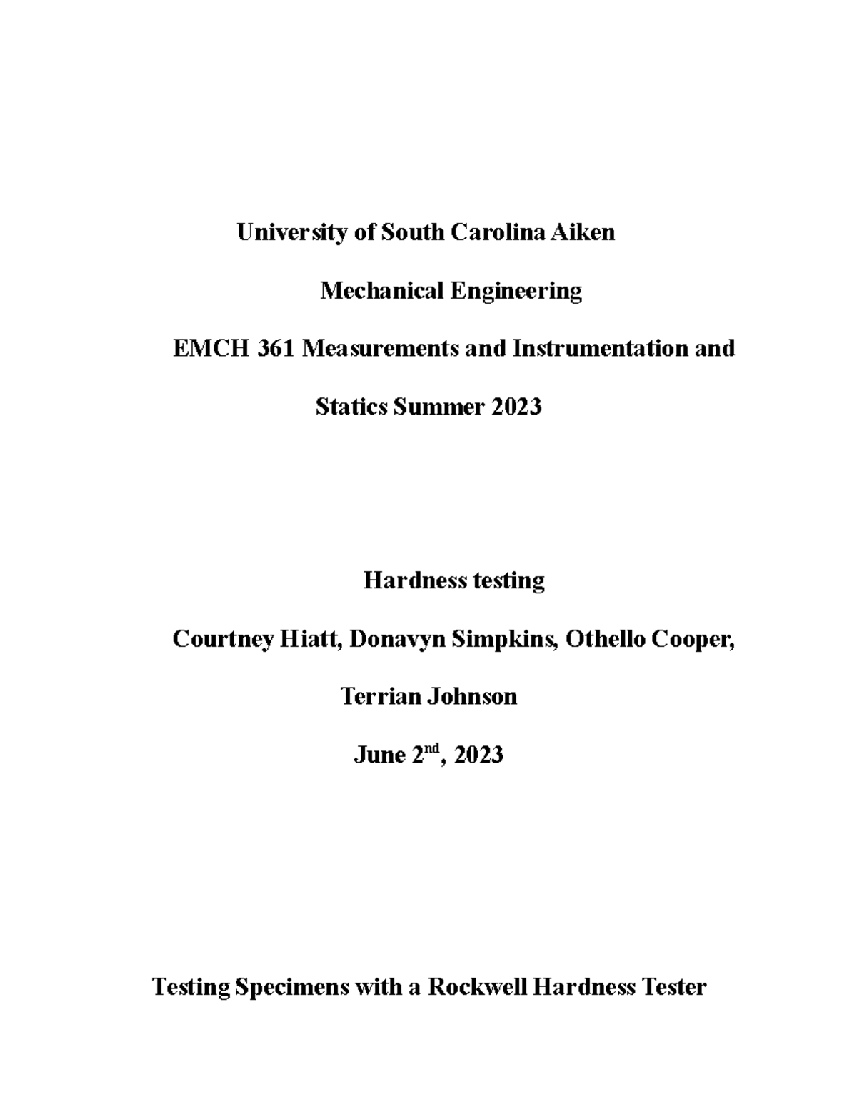 Lab 2 read report - University of South Carolina Aiken Mechanical ...