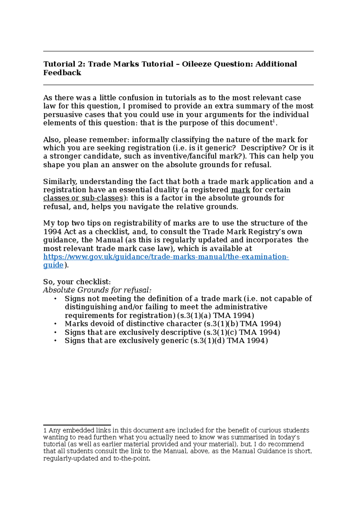 IP Tutorial 2 - Guide for IP Law - - Studocu