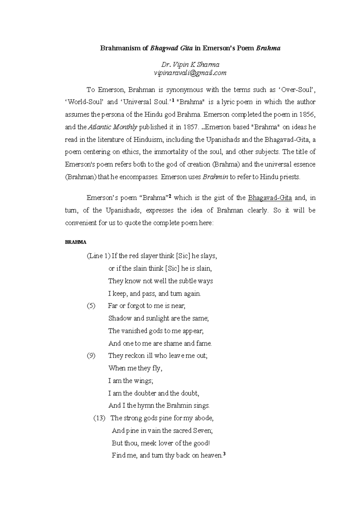 Brahmanism of Bhagwad Gita in Emersons P - ฀rahmanism of ฀hagwad Gita ...