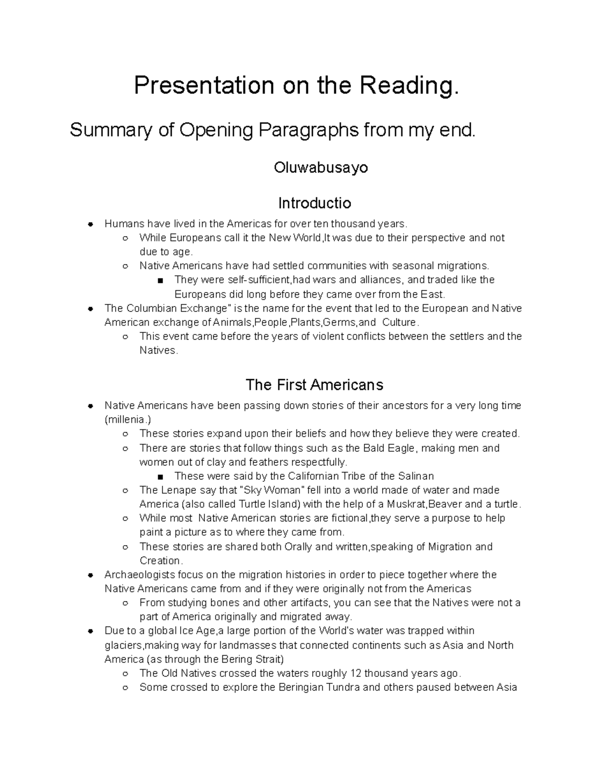 Weeks 1-6 Social Studies - Presentation on the Reading. Summary of ...