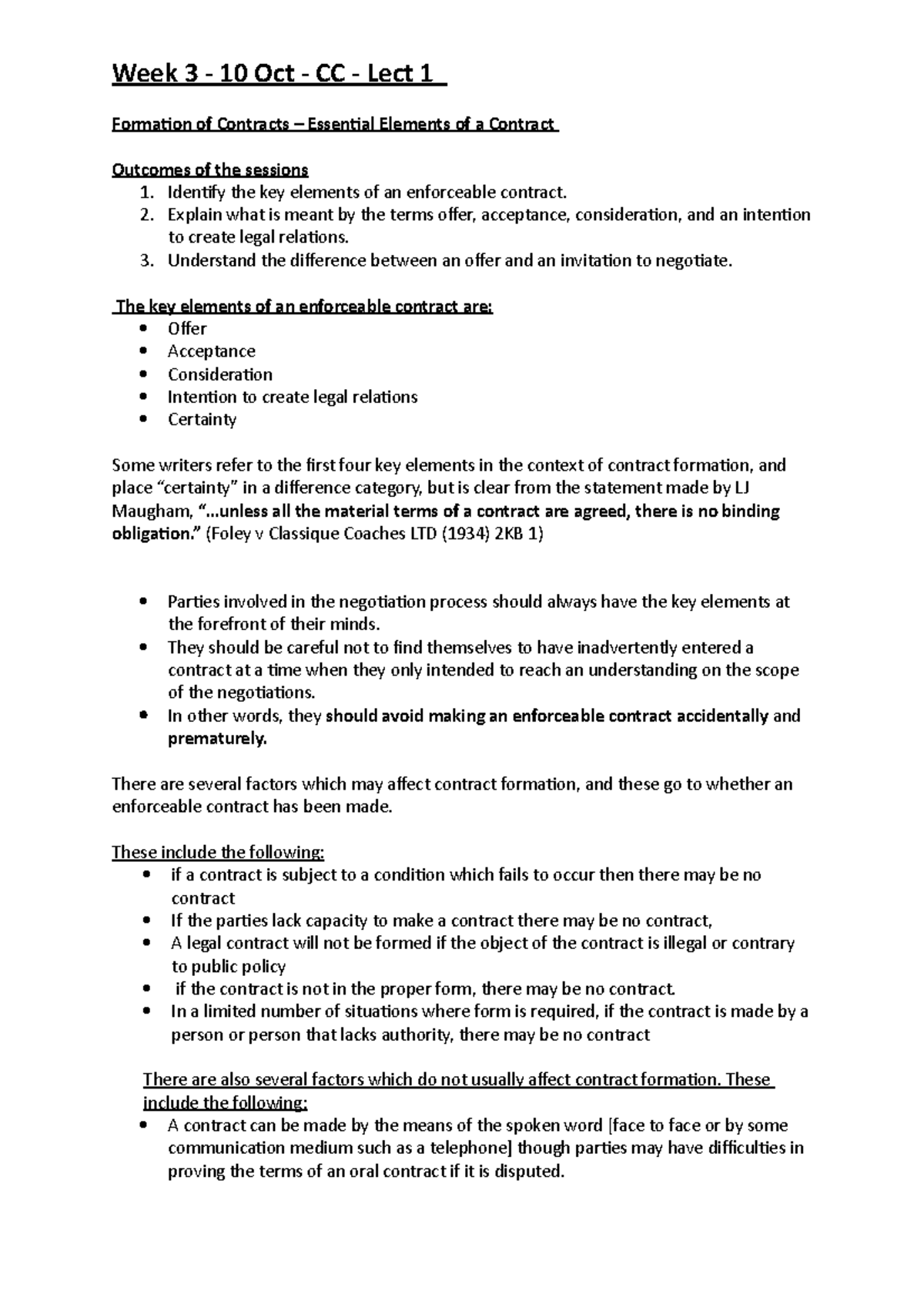 Week 3 - 10 Oct - CC - Lect 1 - Formation of Contracts – Essential ...