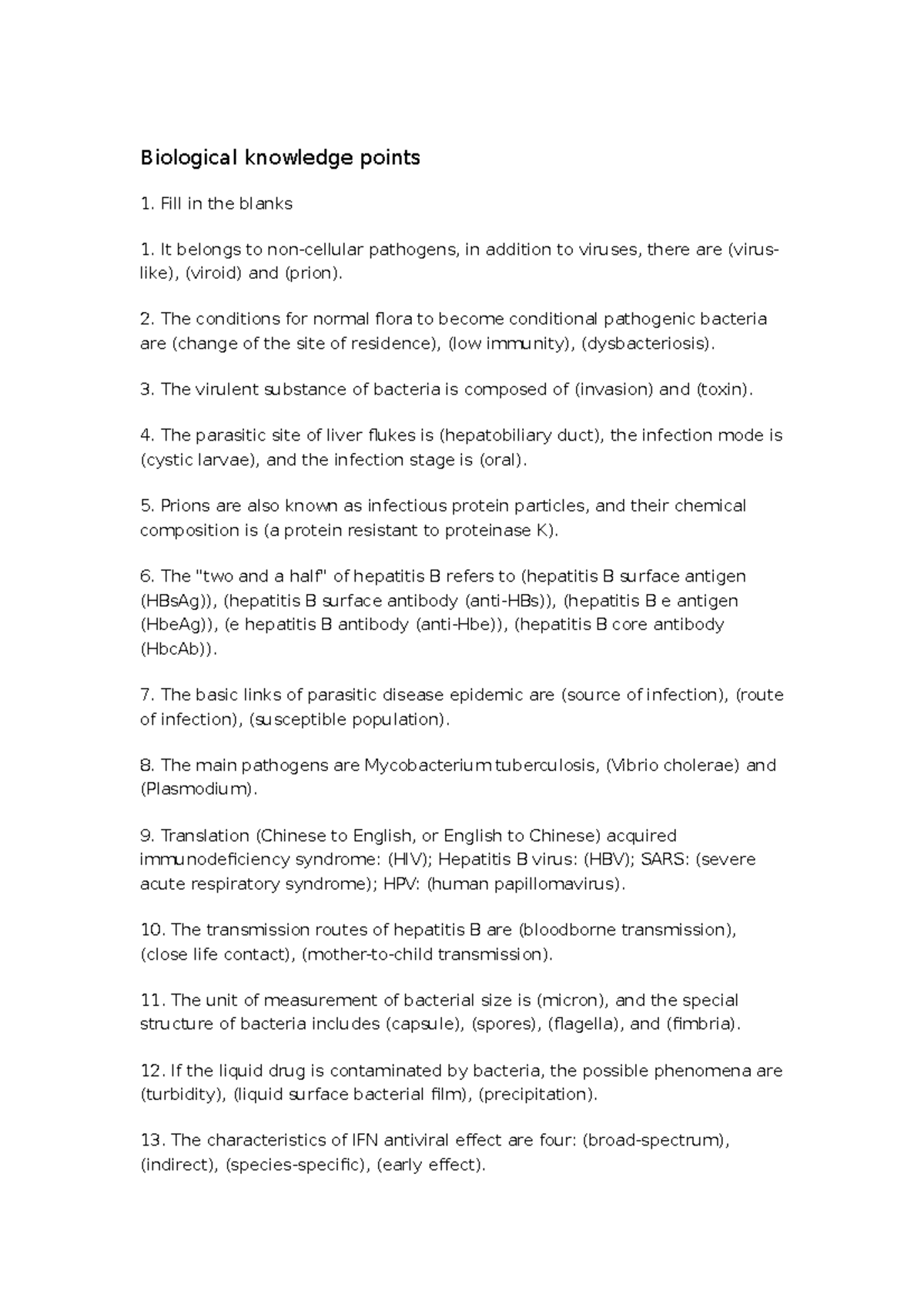 Biological knowledge points - Biological knowledge points Fill in the blanks It belongs to - Studocu