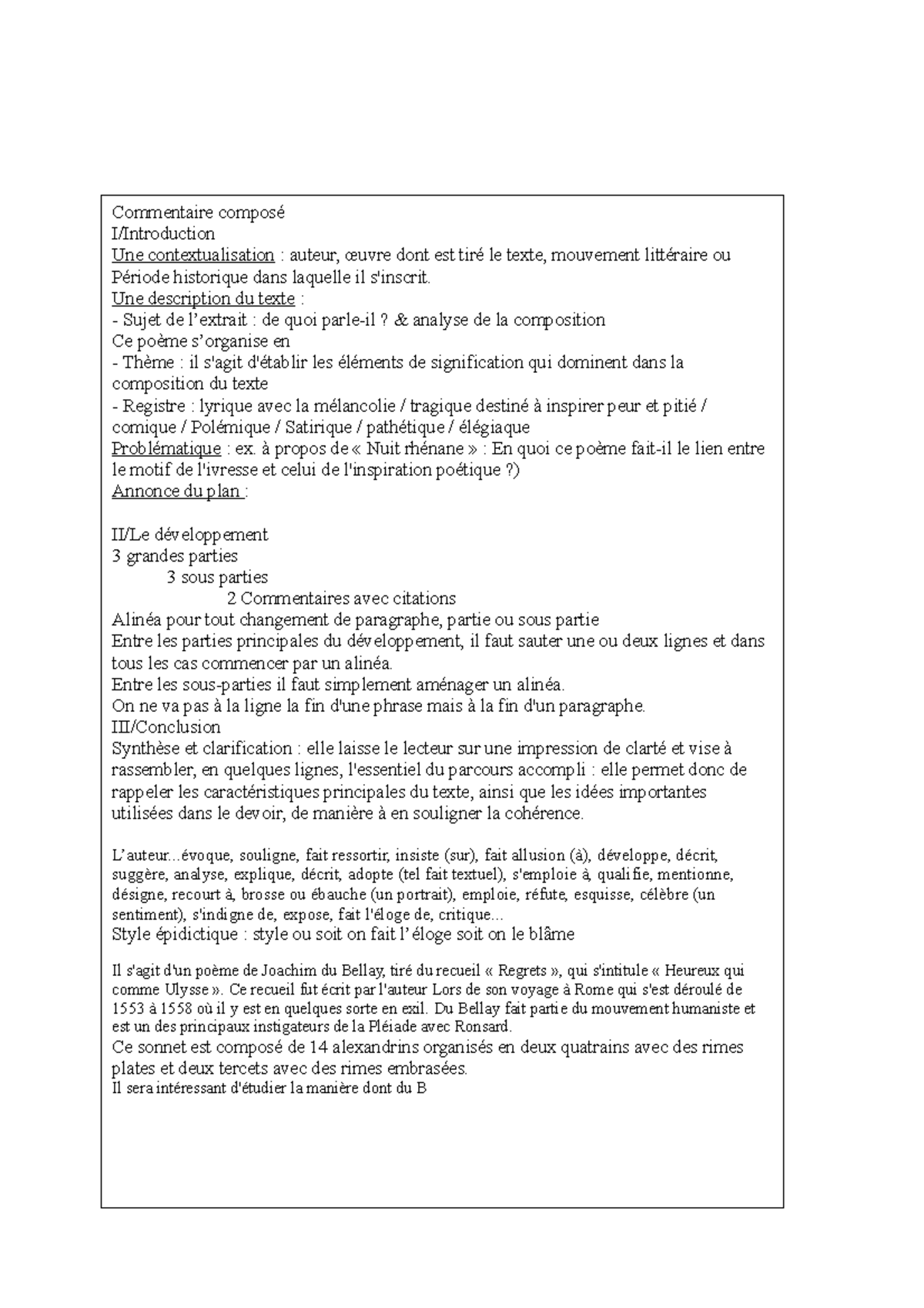 Méthodologie du commentaire - Commentaire composé I/Introduction Une ...