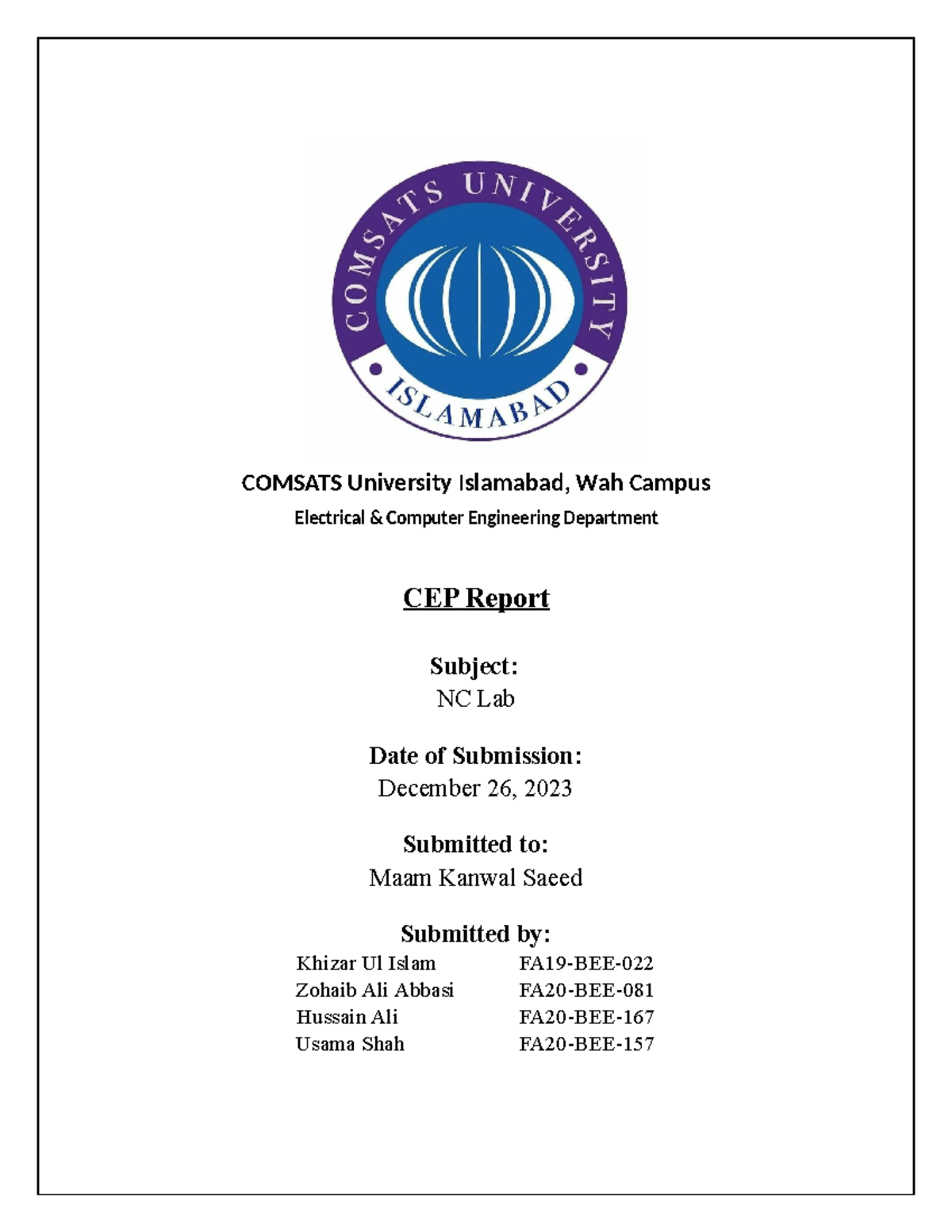 Nc cep - numerical computation cep - COMSATS University Islamabad, Wah ...