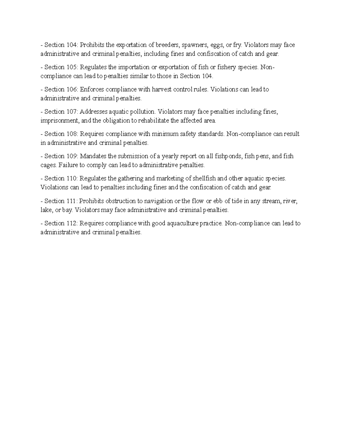 Section 104 to 112 - Section 104: Prohibits the exportation of breeders ...