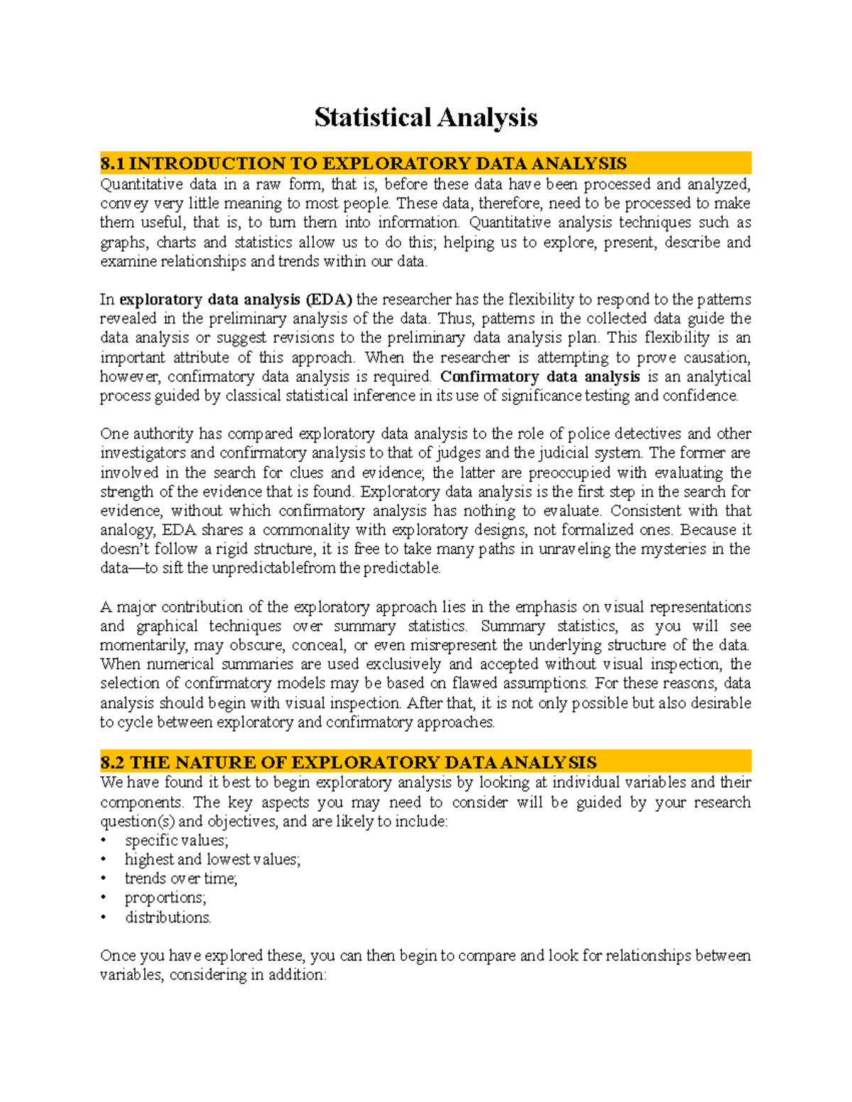 Statistical Analysis - Business Statistics - Statistical Analysis 8 ...