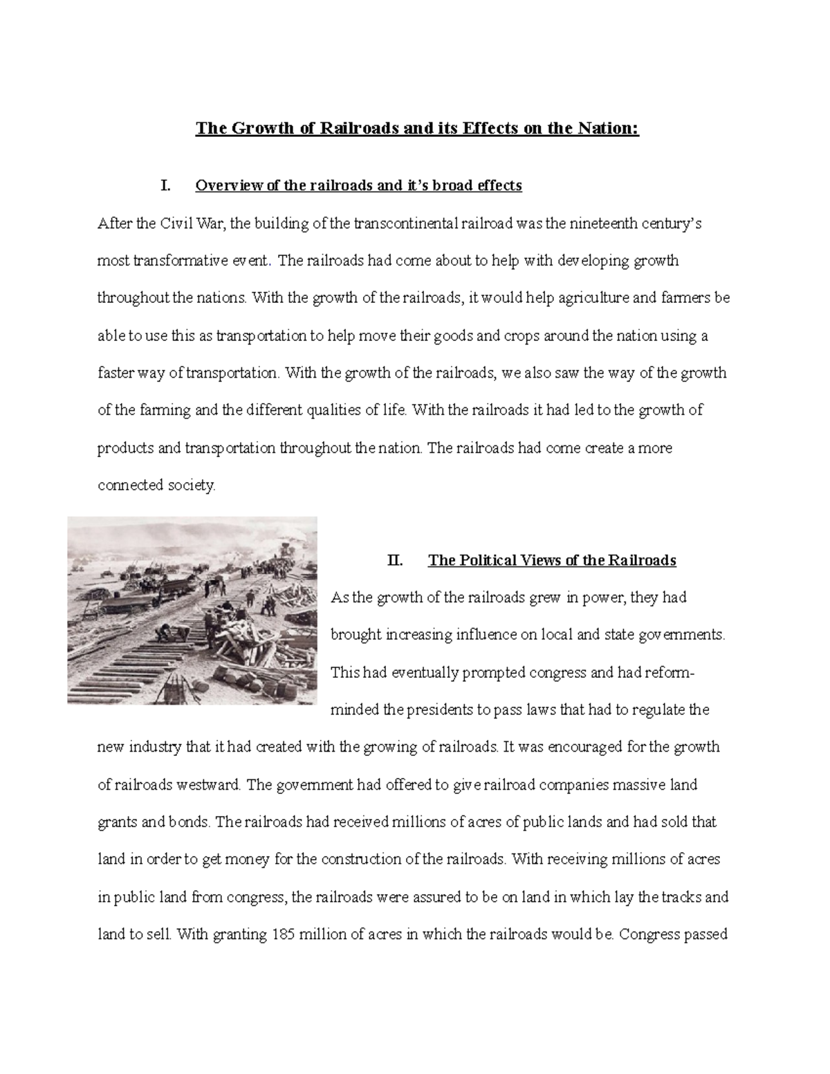 History Final Essay - The Growth of Railroads and its Effects on the ...