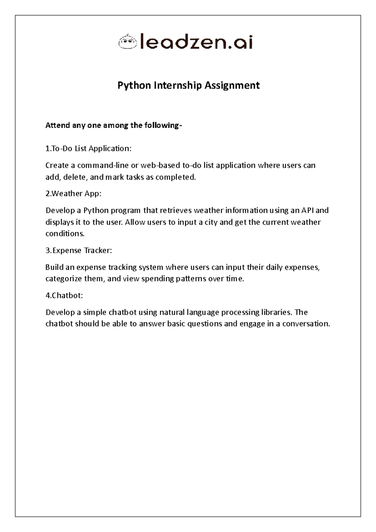 Python intern assignment - Python Internship Assignment Attend any one ...