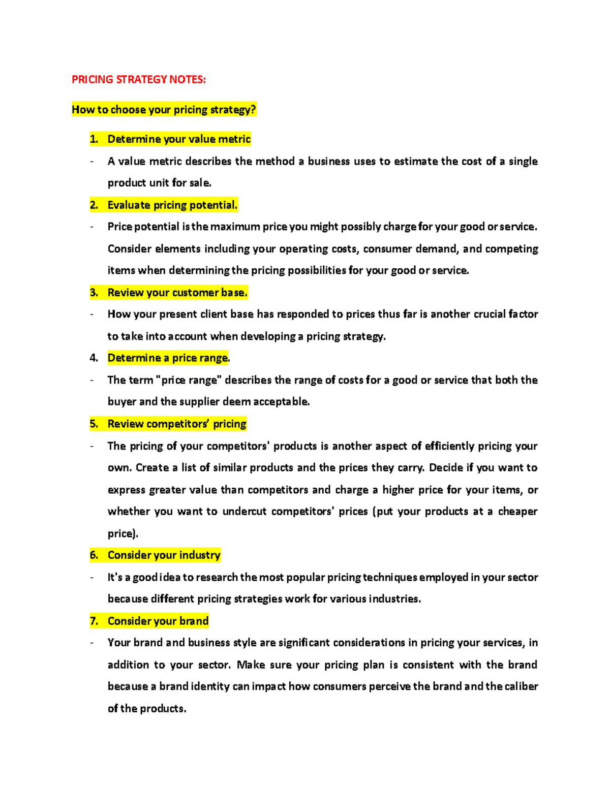 Pricing Strategy - PRICING STRATEGY NOTES: How to choose your pricing ...